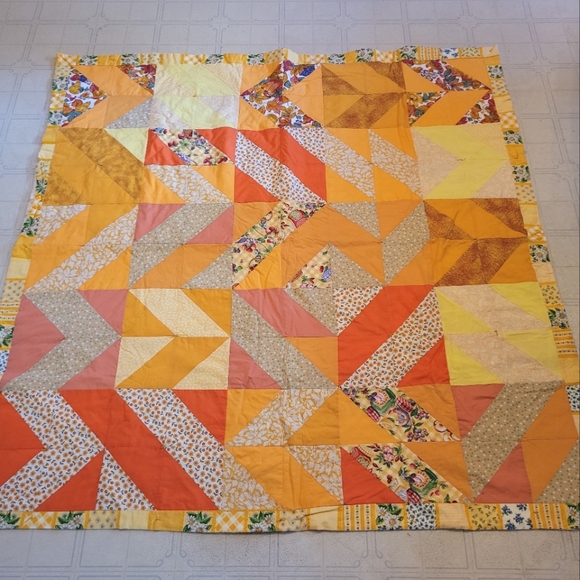Bedding | Vtg Handmade Yellow Colorful Square Patchwork Cotton Quilt ...